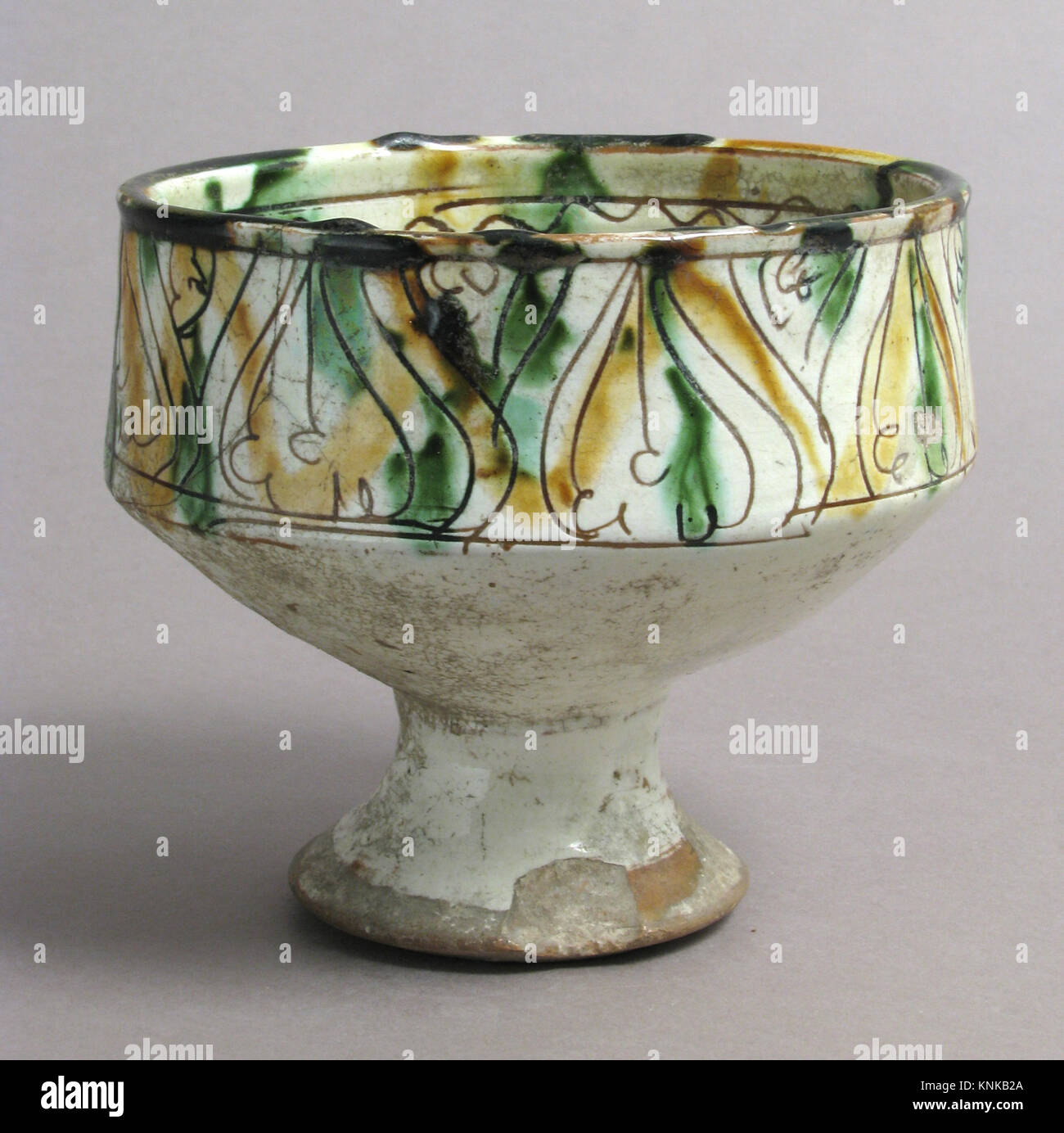 Pottery Footed cup with palmettes, late 14 century, Made in Cyprus ...