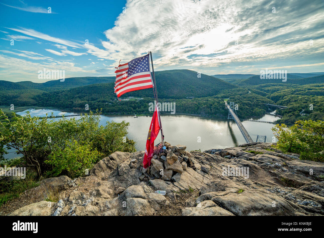 American and United States Marine Corps flags fly from Anthony's Nose ...