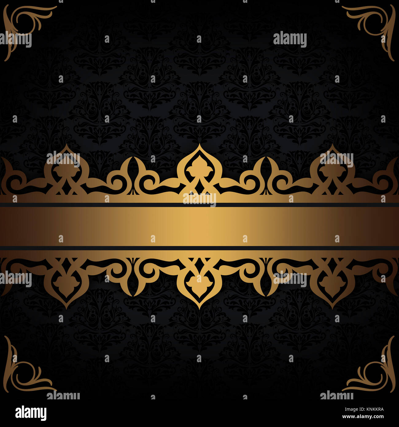 Black vintage background with decorative patterns and gold ornamental ...