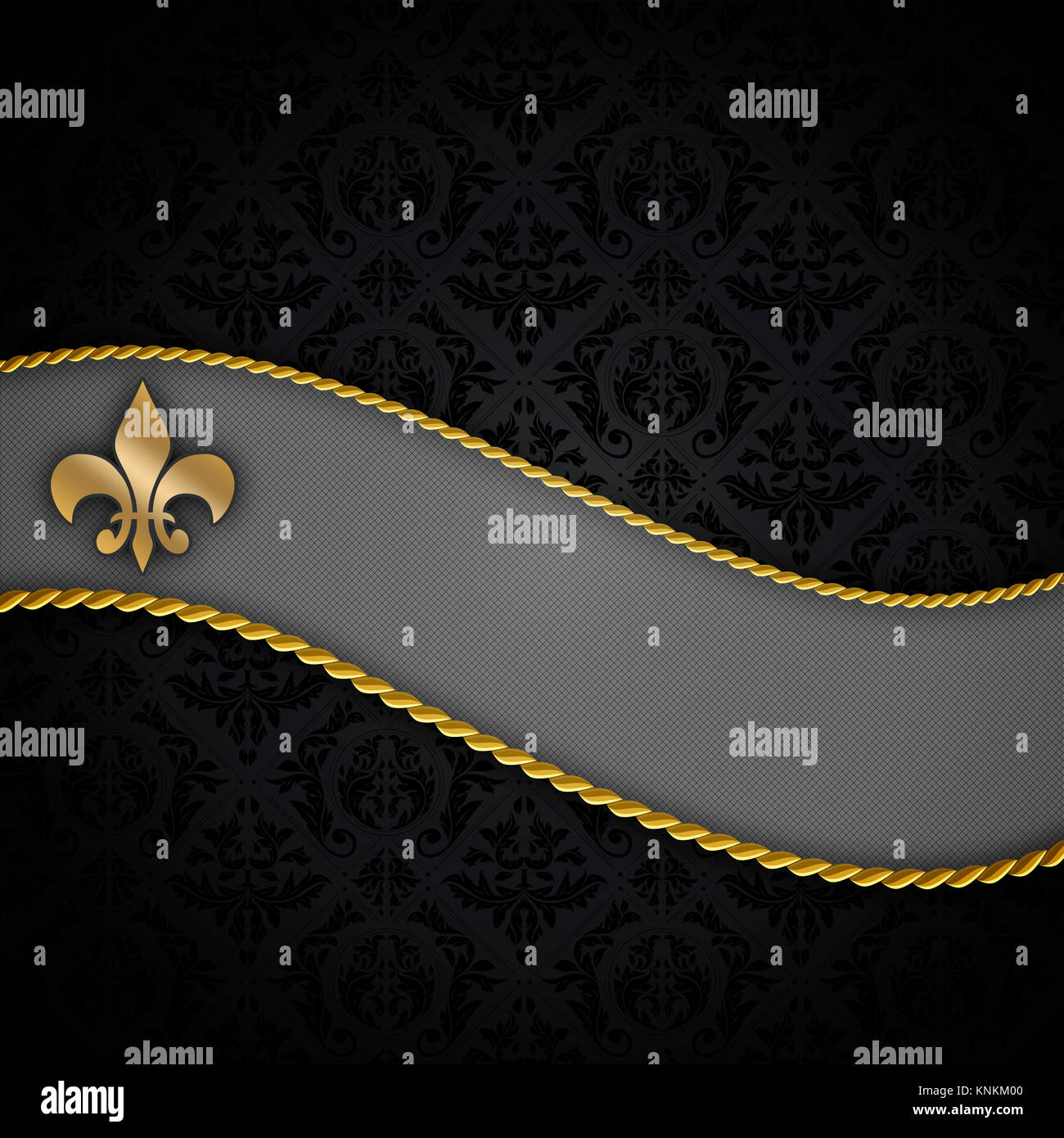 Black vintage background with old-fashioned patterns, golden rope and ...