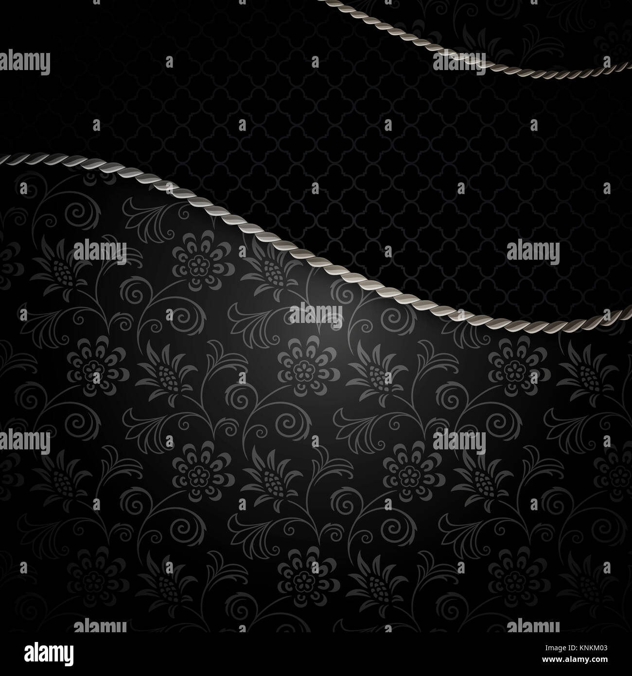 Black vintage background with old-fashioned floral patterns, silver ...