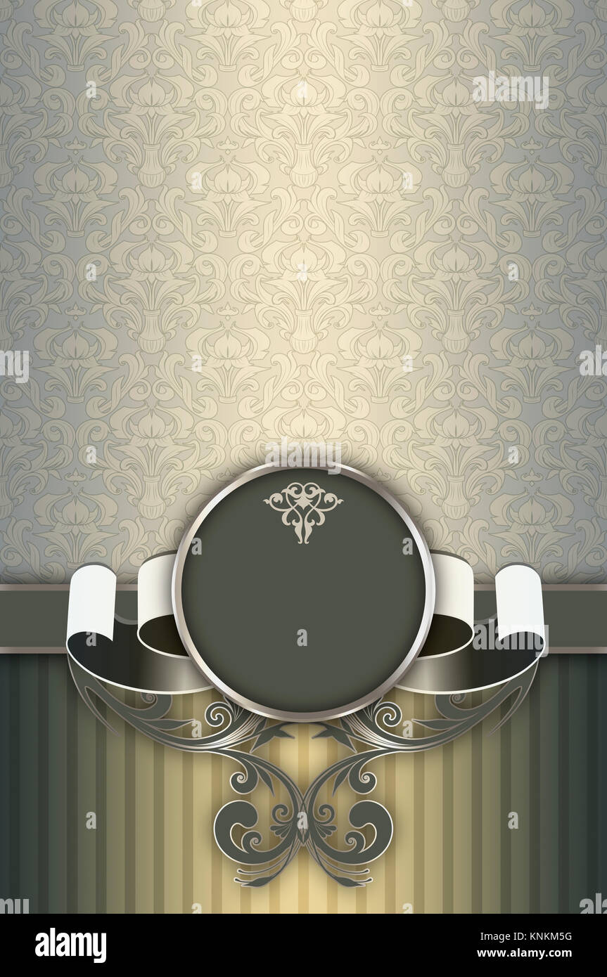 Vintage background with old-fashioned patterns,elegant frame and ribbon ...