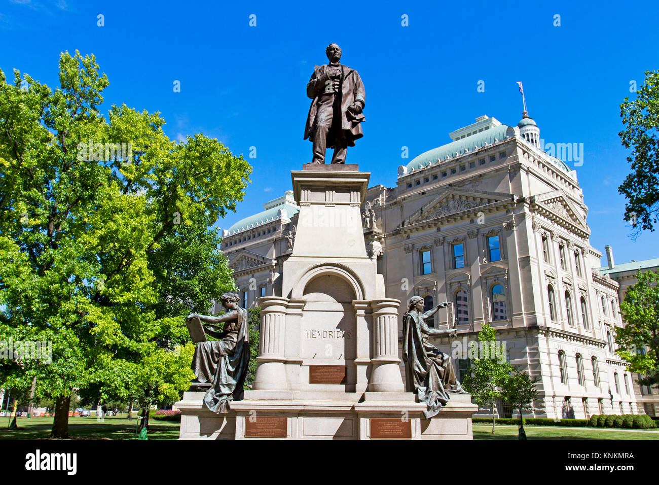 Statue of Thomas Hendricks and capitol building, Indianapolis, Indiana ...