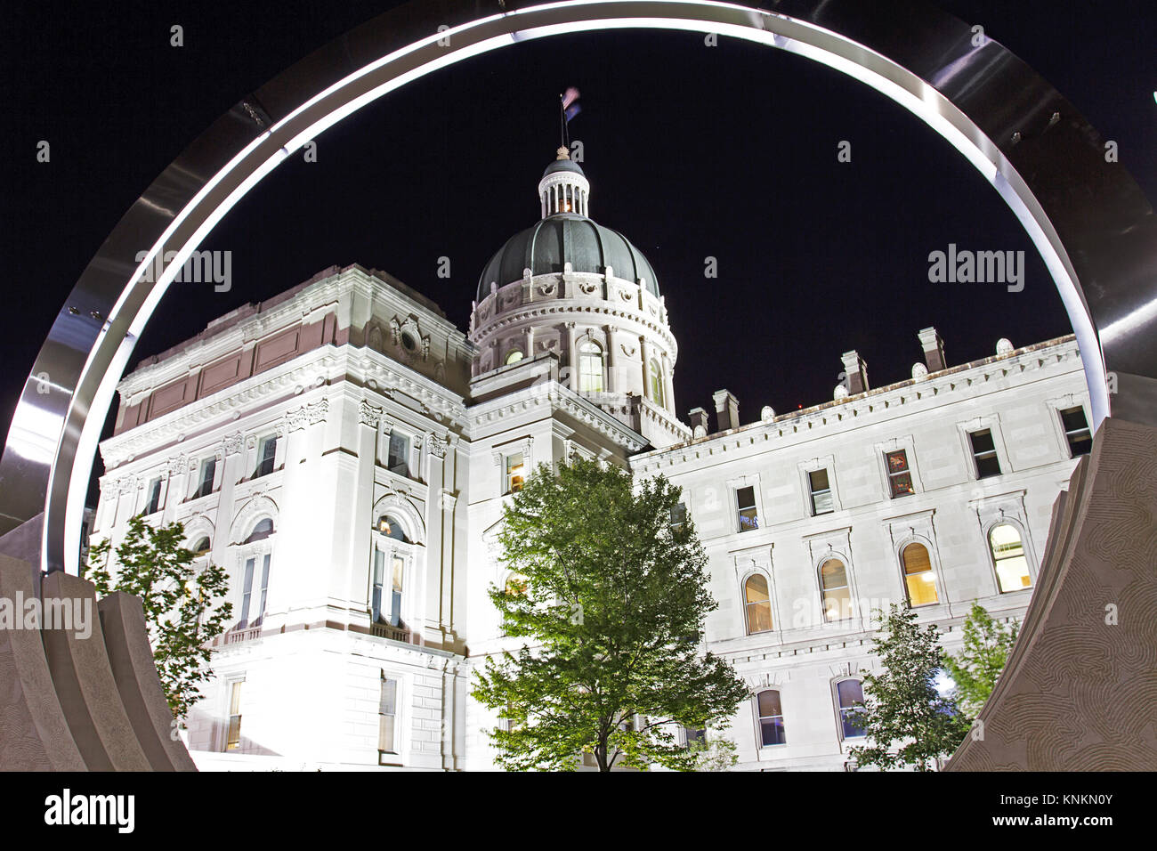 Creative view of the Indiana state house capitol building through a ...