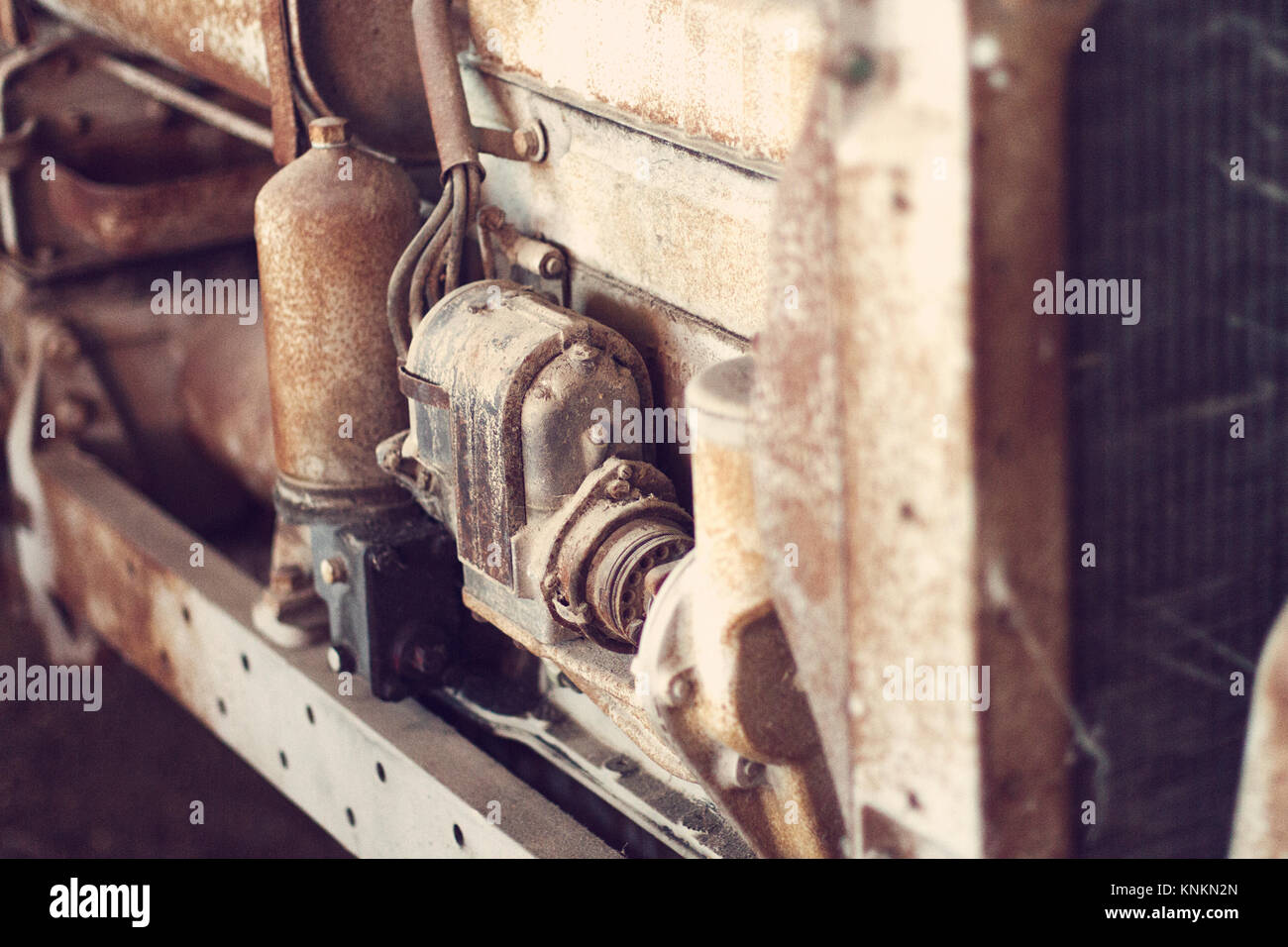 Close up of an old, antique tractor engine, shallow focal length Stock ...