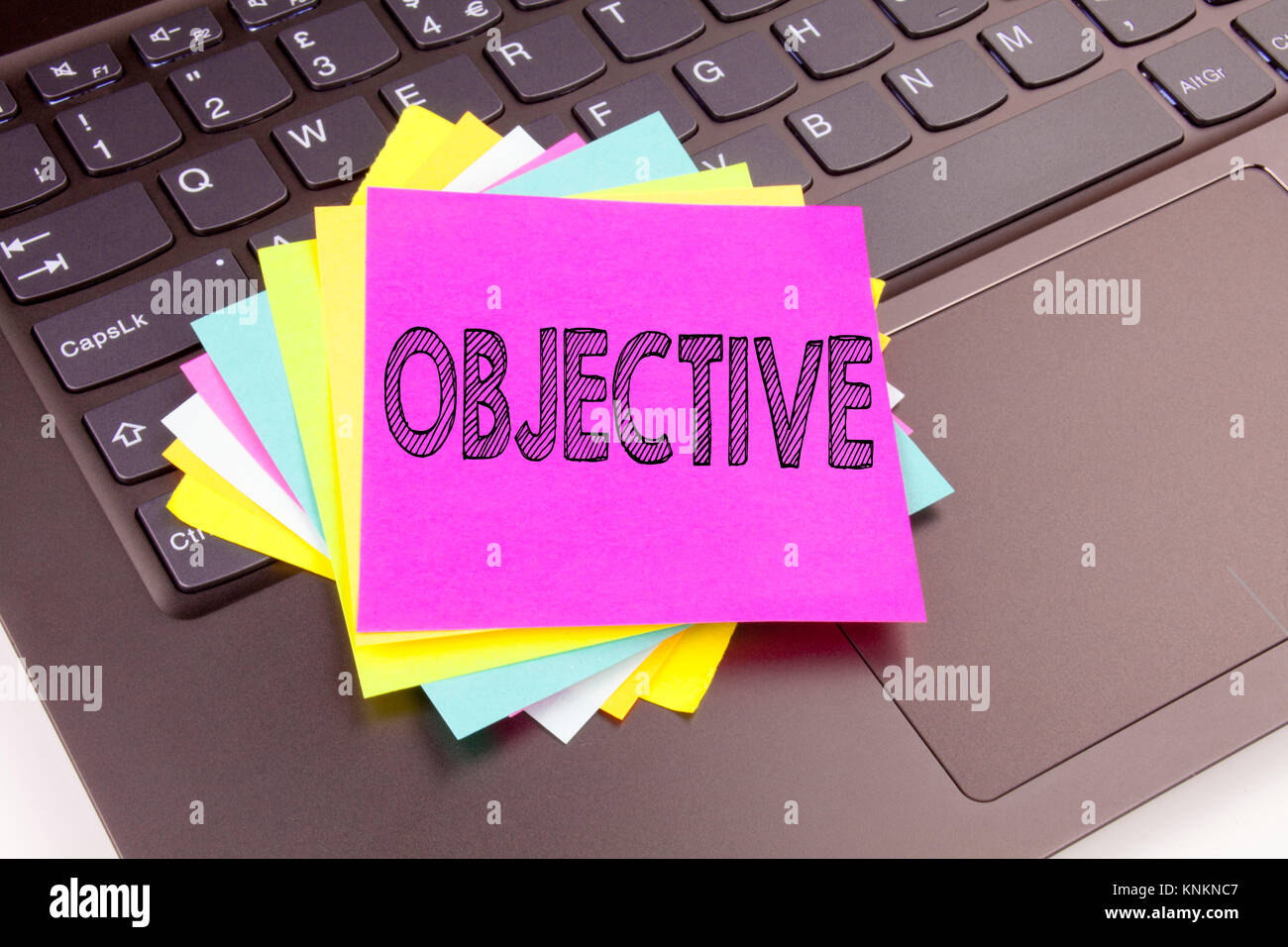 Writing Objective text made in the office close-up on laptop computer ...