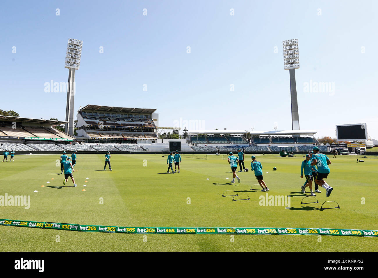 Australia warm up during a nets session at the WACA Ground, Perth Stock ...