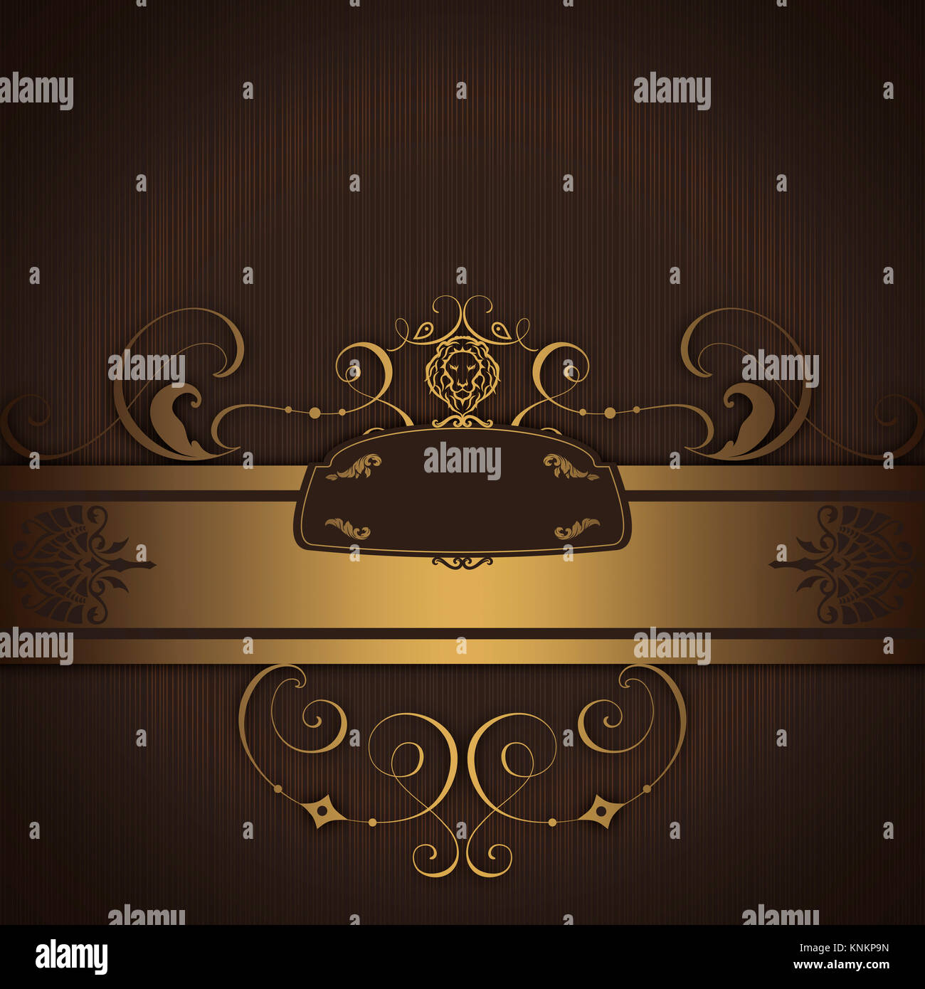 Brown vintage background with gold decorative border and patterns Stock ...