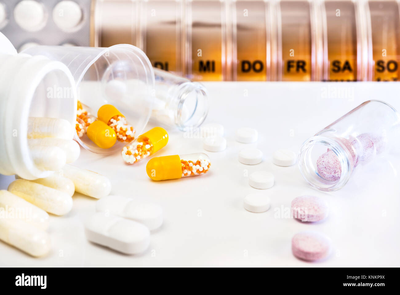 Assorted pills and capsules with vitamins and food supplements Stock ...