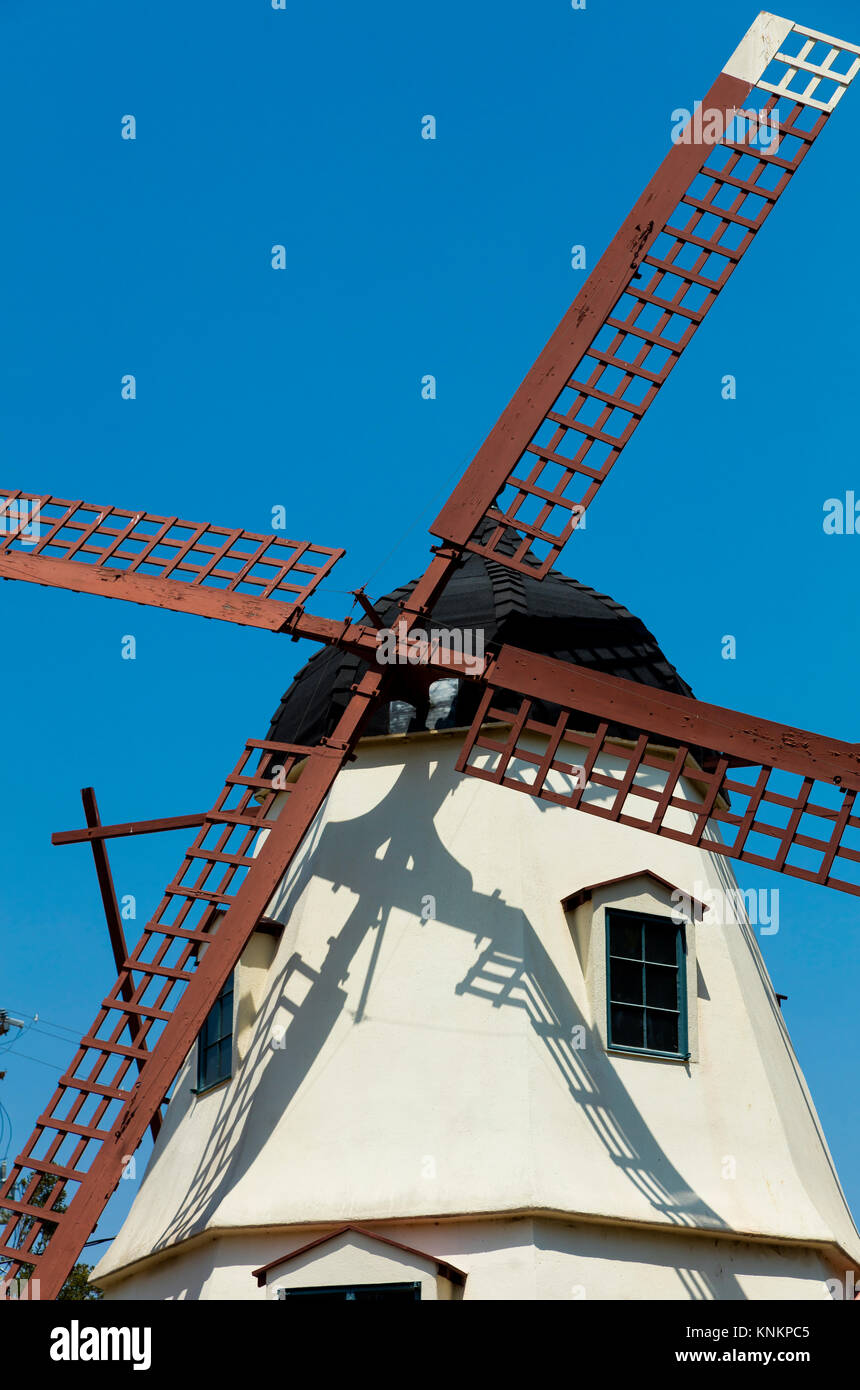 A closeup detail view of a windmill in Solvang, California, a Danish ...