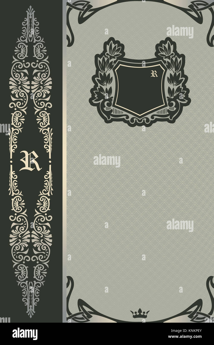 Decorative background with vintage frame,patterns and borders. Book ...