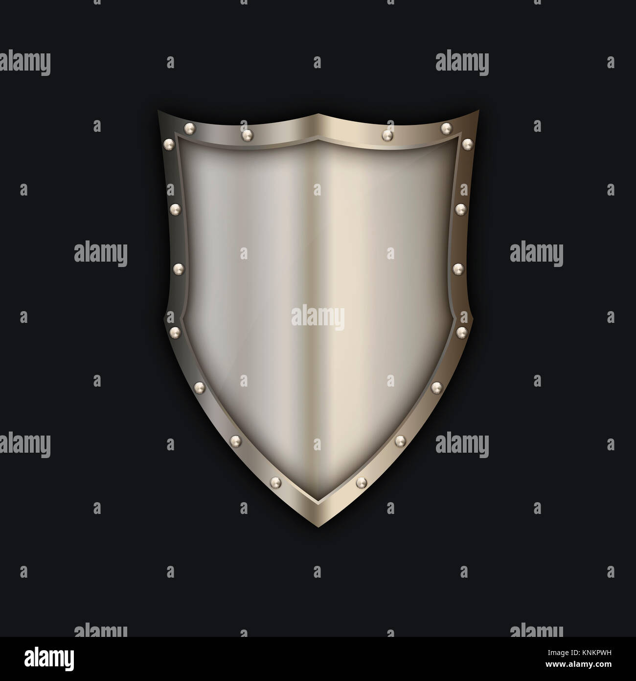 Medieval metallic shield with riveted border on black background Stock ...