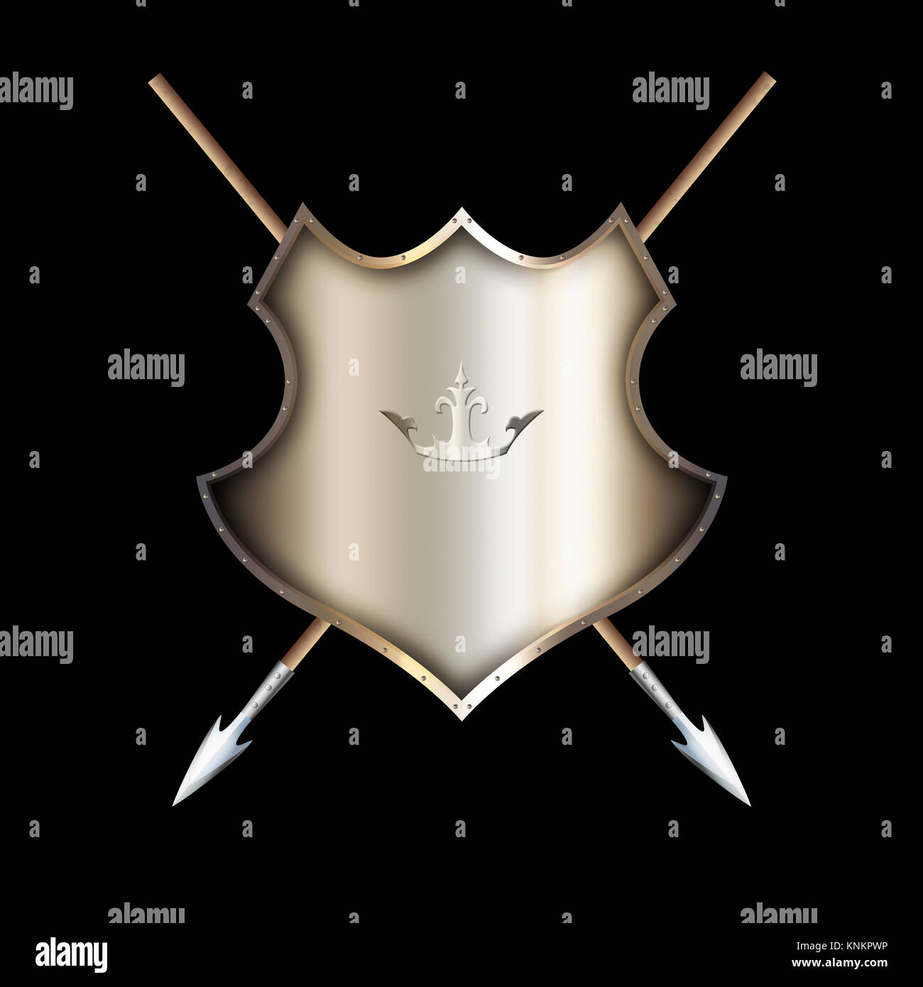 Medieval riveted shield with two spears on black background Stock Photo ...