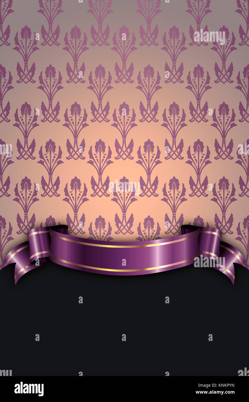 Vintage background with old-fashioned patterns and decorative ribbon ...