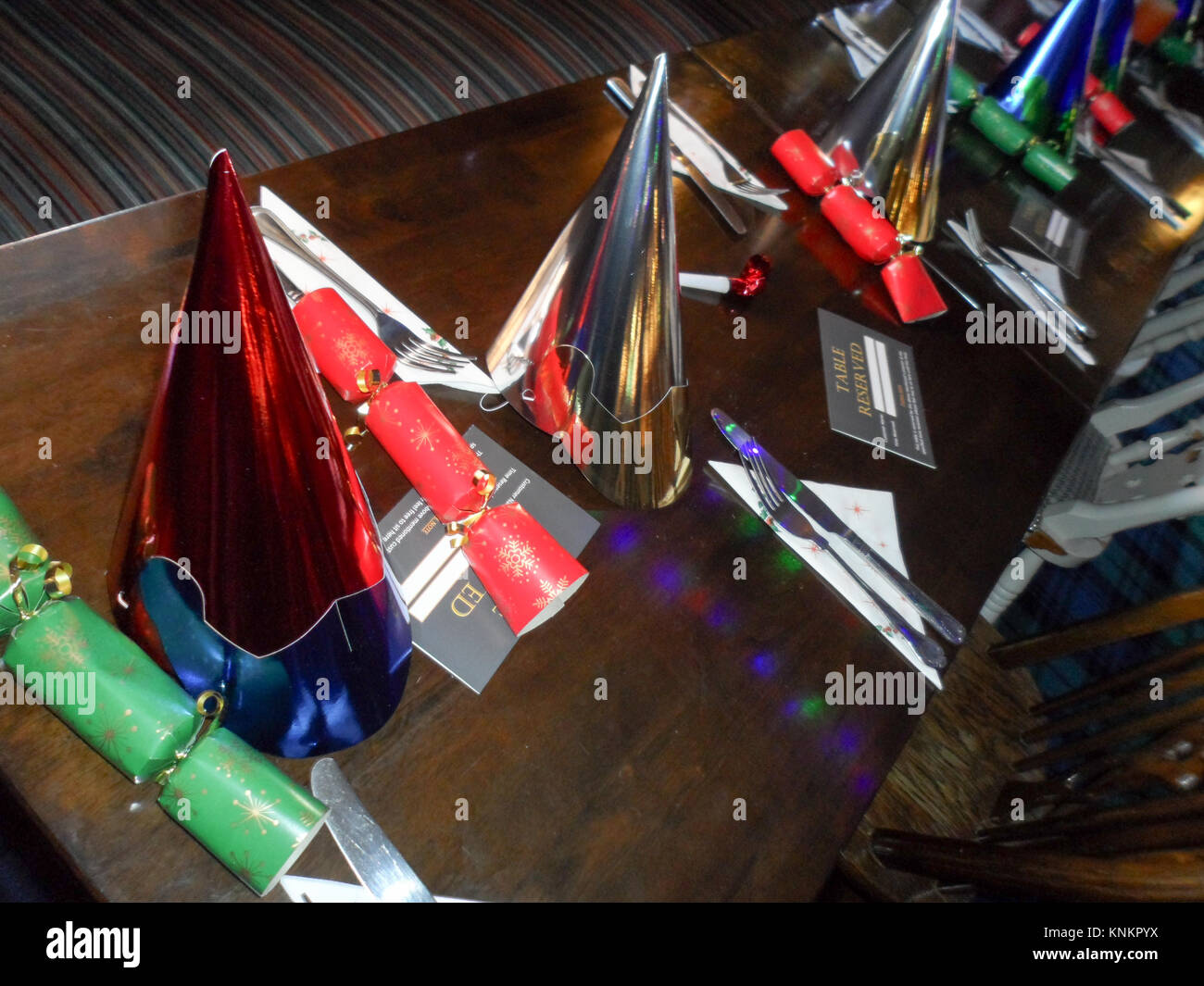 English pub tables set for a family Christmas party in Durham, England ...