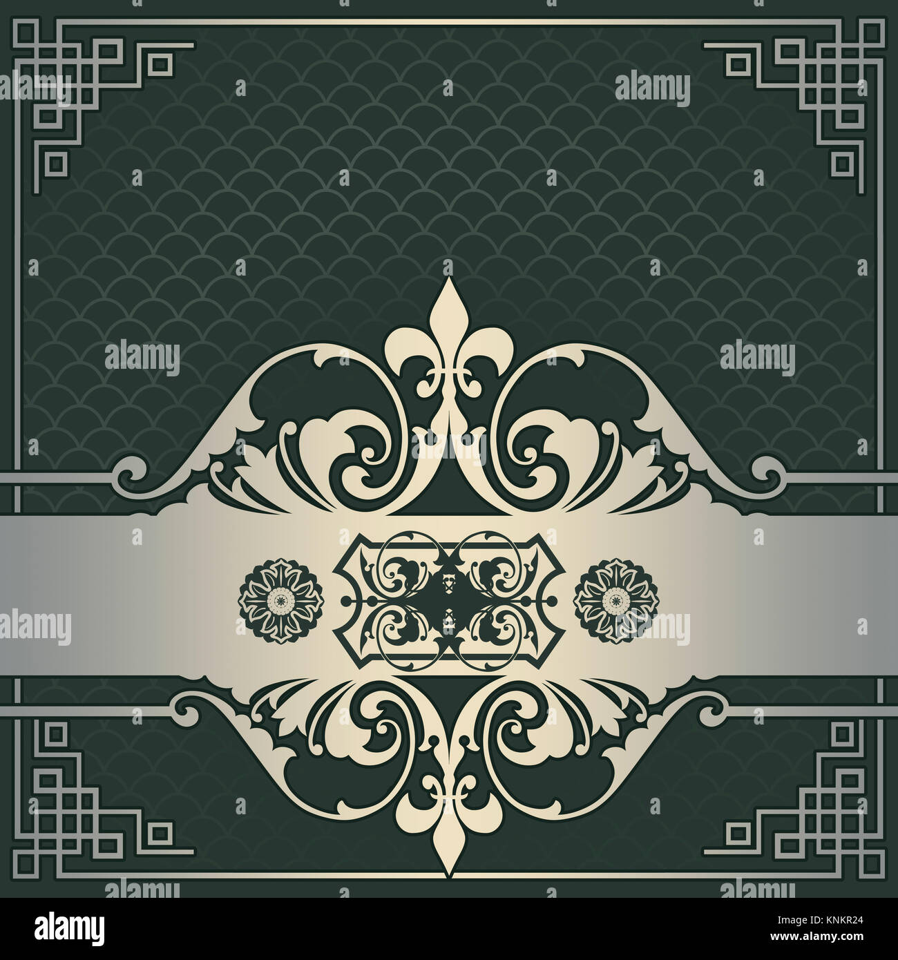 Green vintage background with decorative border and patterns Stock ...