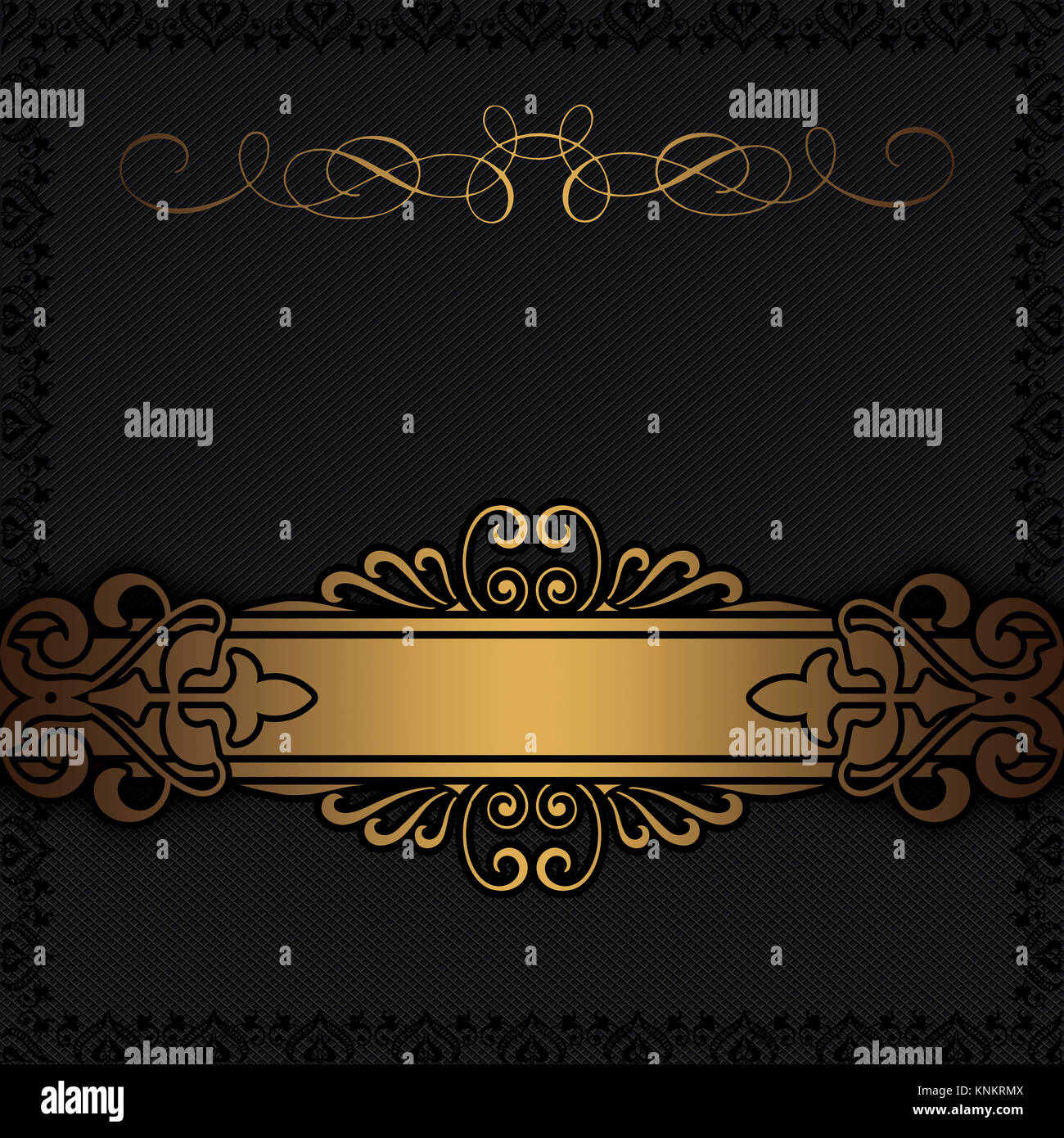 Vintage black and gold background with decorative border and patterns ...