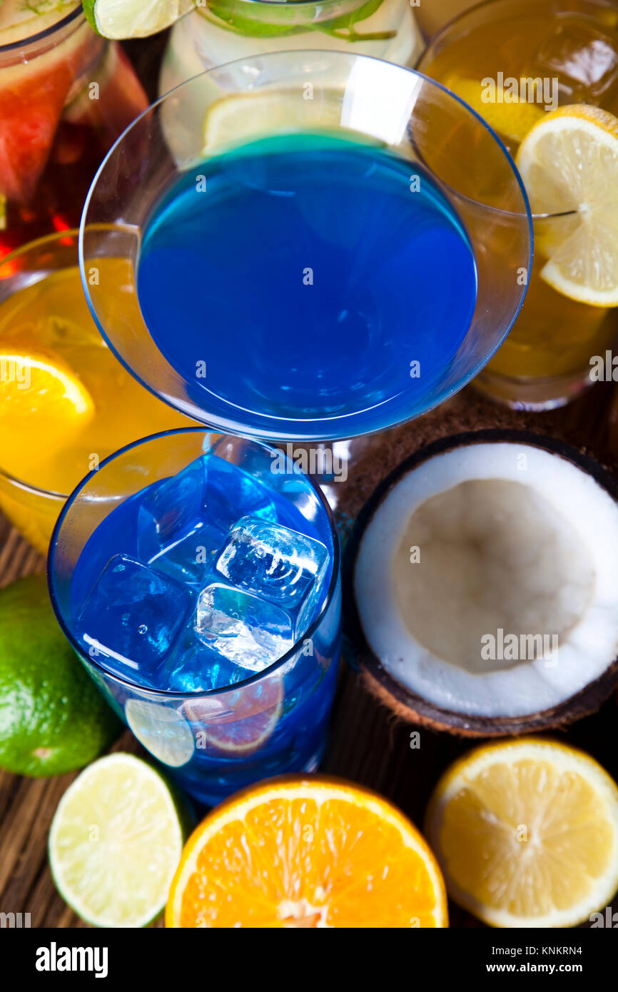 Alcohol drinks set with fruits Stock Photo - Alamy