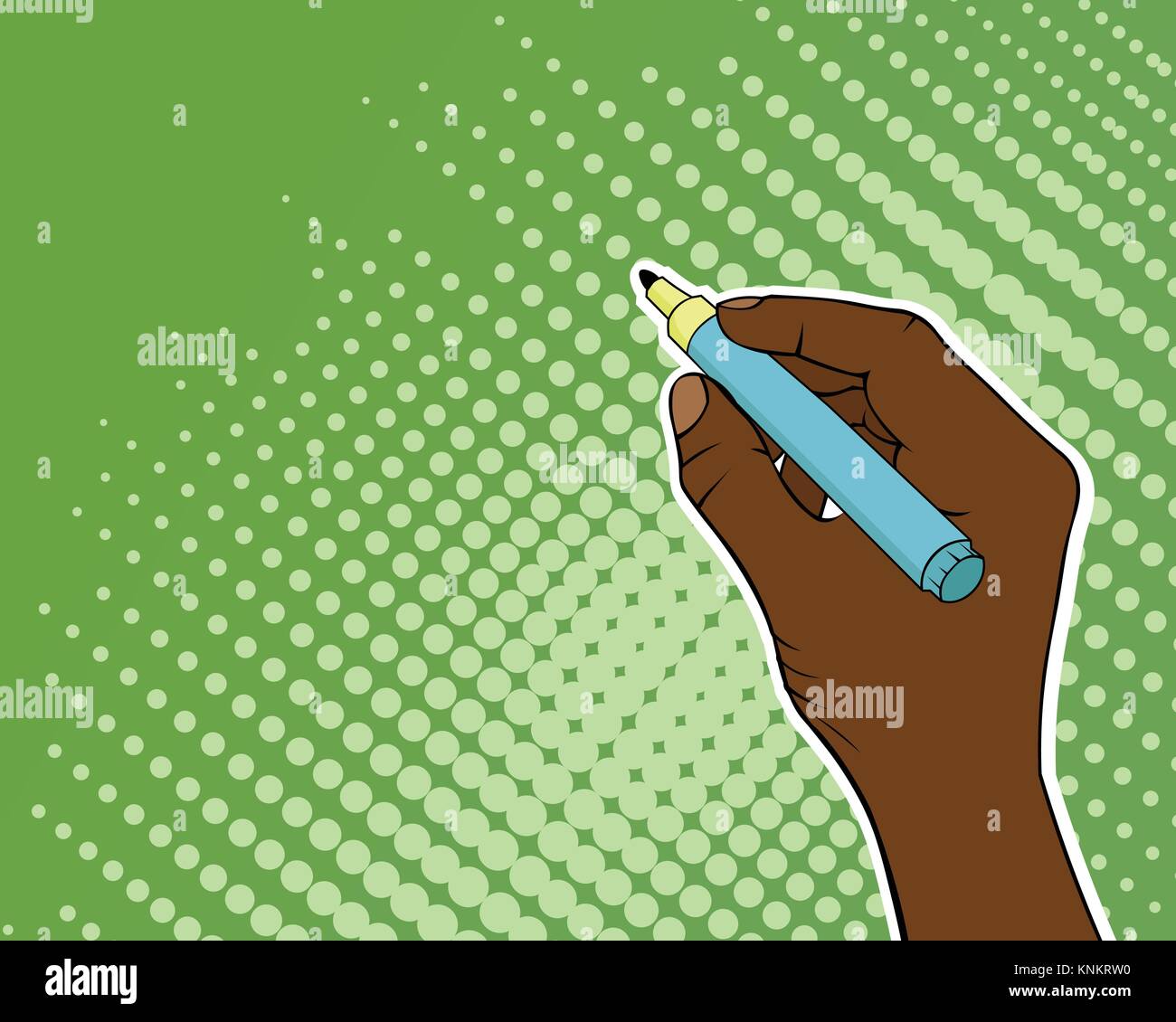 Hand of african american man drawing speech in pop art illustration ...