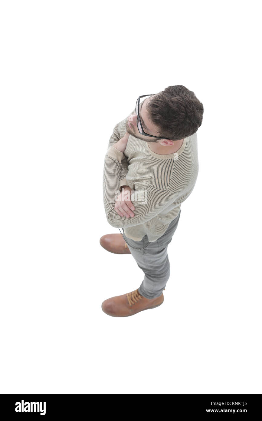 serious young man. Concept of perspective. a top view Stock Photo - Alamy