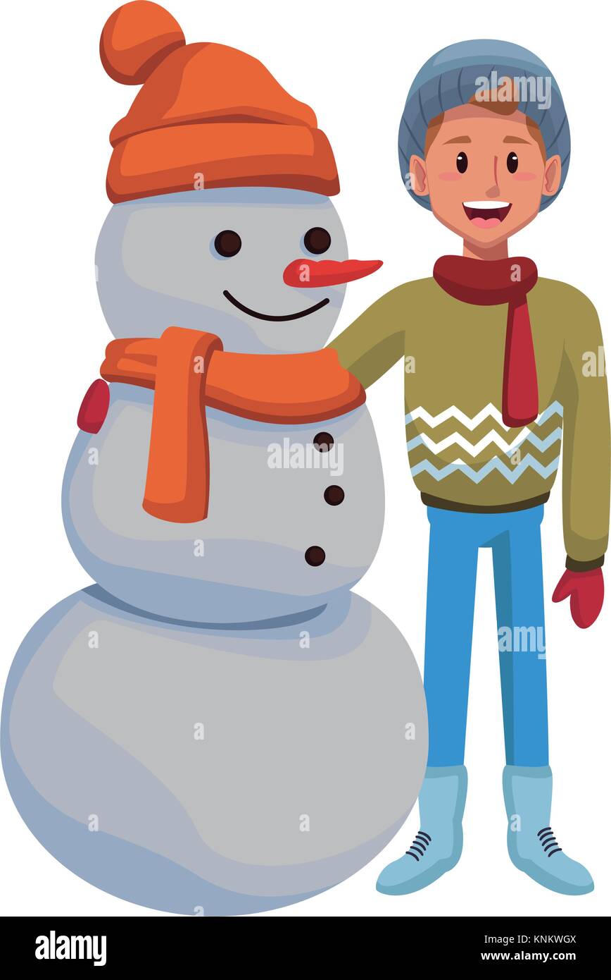 Snowman with boy winter cartoon Stock Vector Image & Art - Alamy