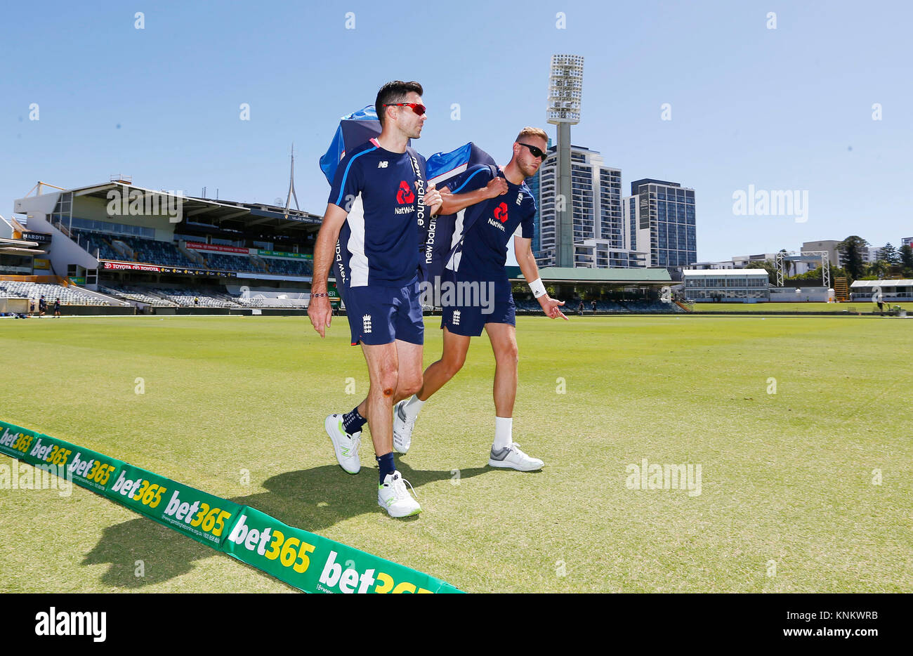 England's James Anderson and Stuart Broad during a nets session at the ...