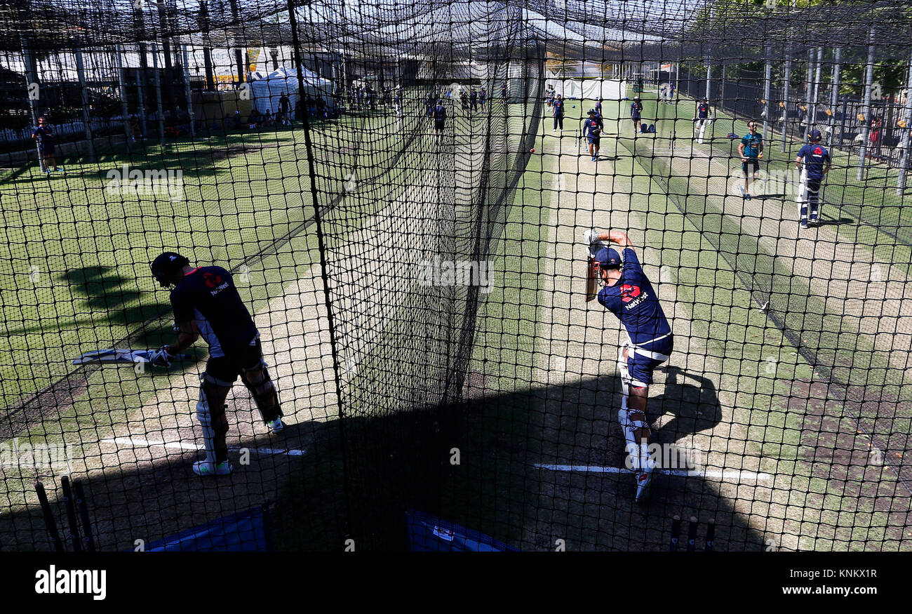 England's Alastair Cook ( right ) bats during a nets session at the ...