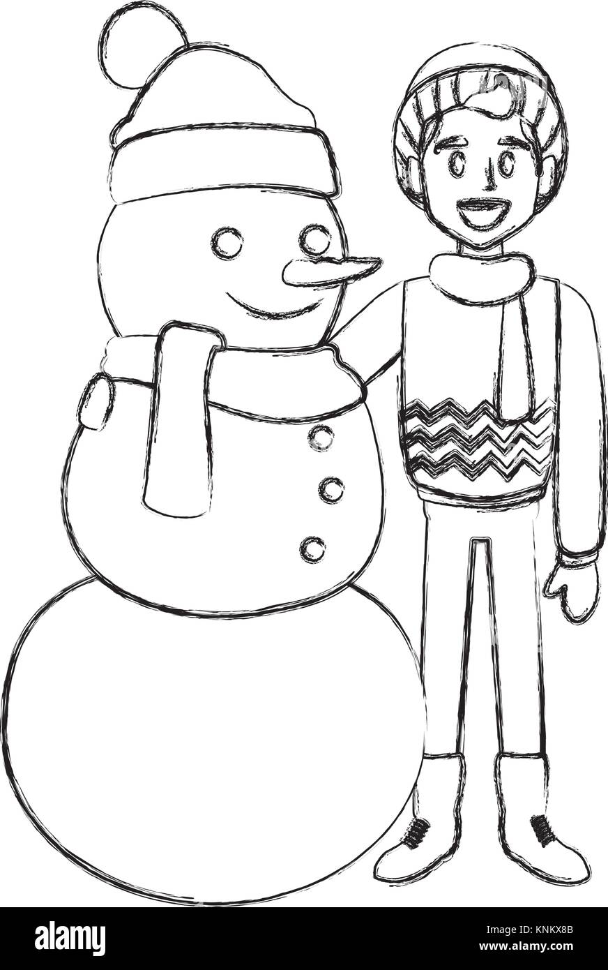 Snowman with boy winter cartoon Stock Vector Image & Art - Alamy