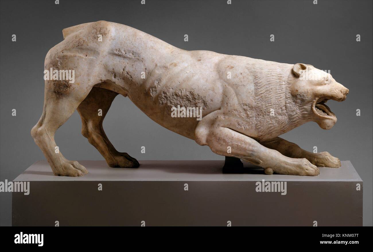 Marble statue of a lion. Period: Classical; Date: ca. 400-390 B.C ...