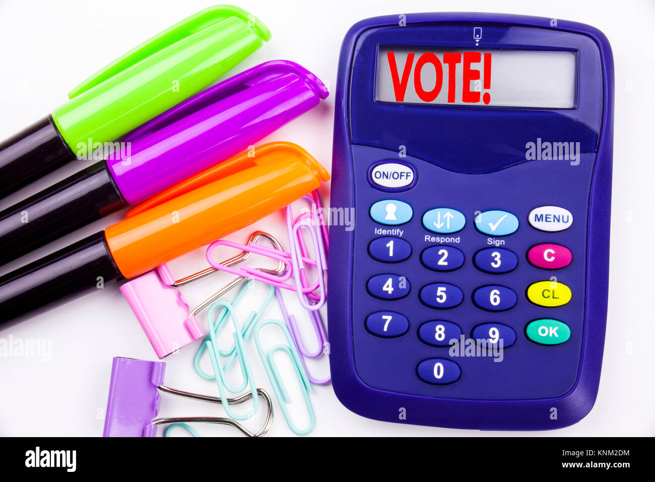 Writing word Vote text in the office with surroundings marker, pen ...