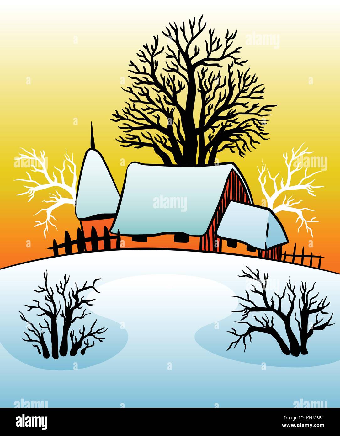 Winter snow sunset Stock Vector Images - Alamy