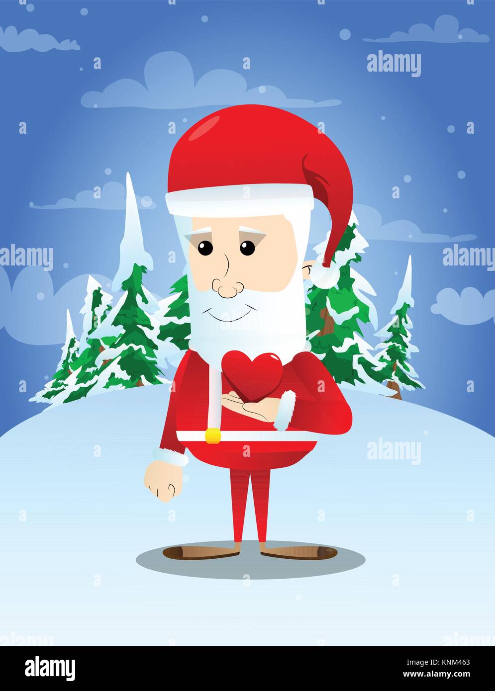Santa Claus holding small red heart. Vector cartoon character ...