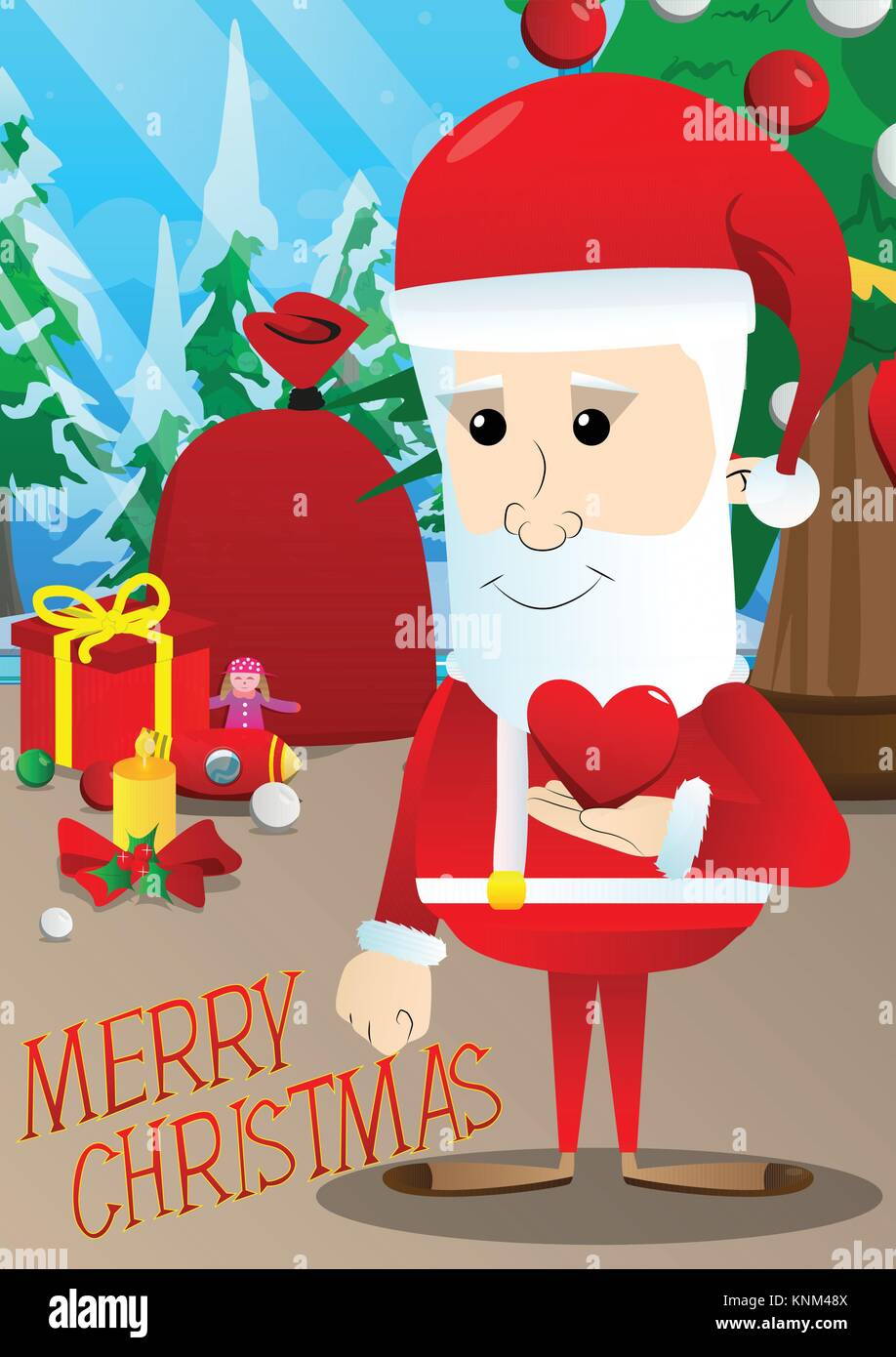 Santa Claus holding small red heart. Vector cartoon character ...