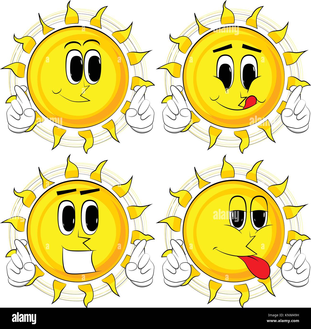 Cartoon sun crossing his fingers and wishing for good luck. Collection ...