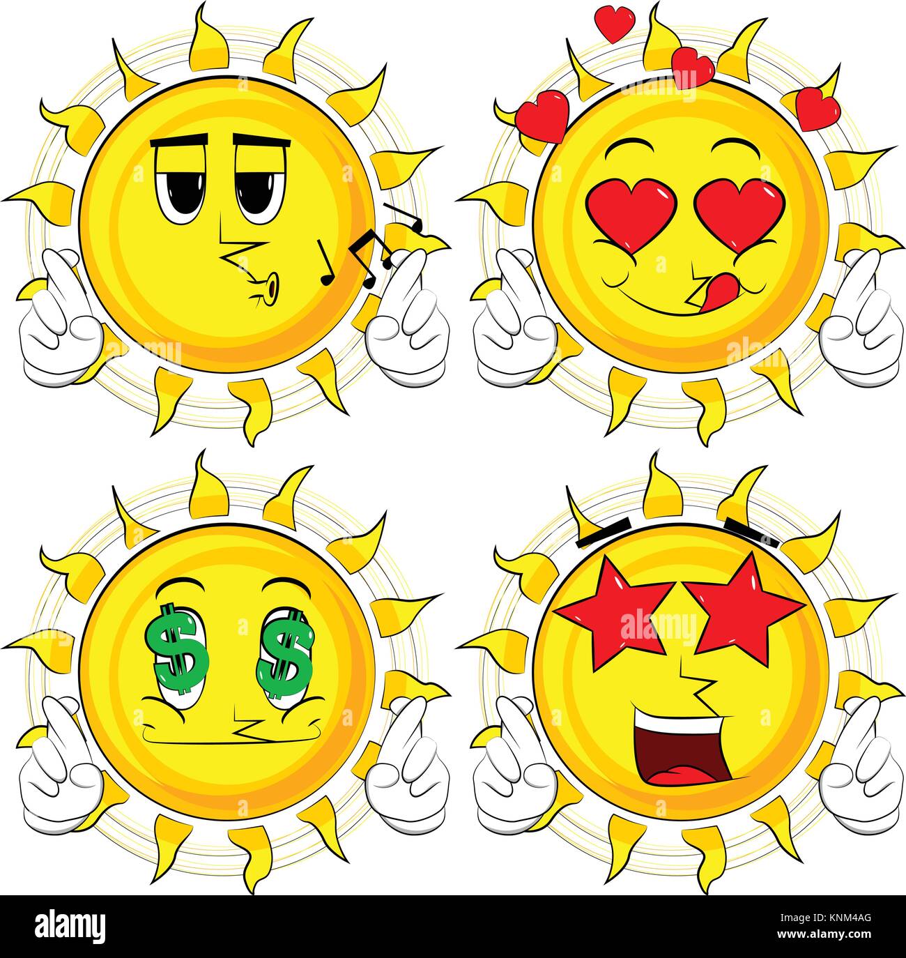Cartoon sun crossing his fingers and wishing for good luck. Collection ...