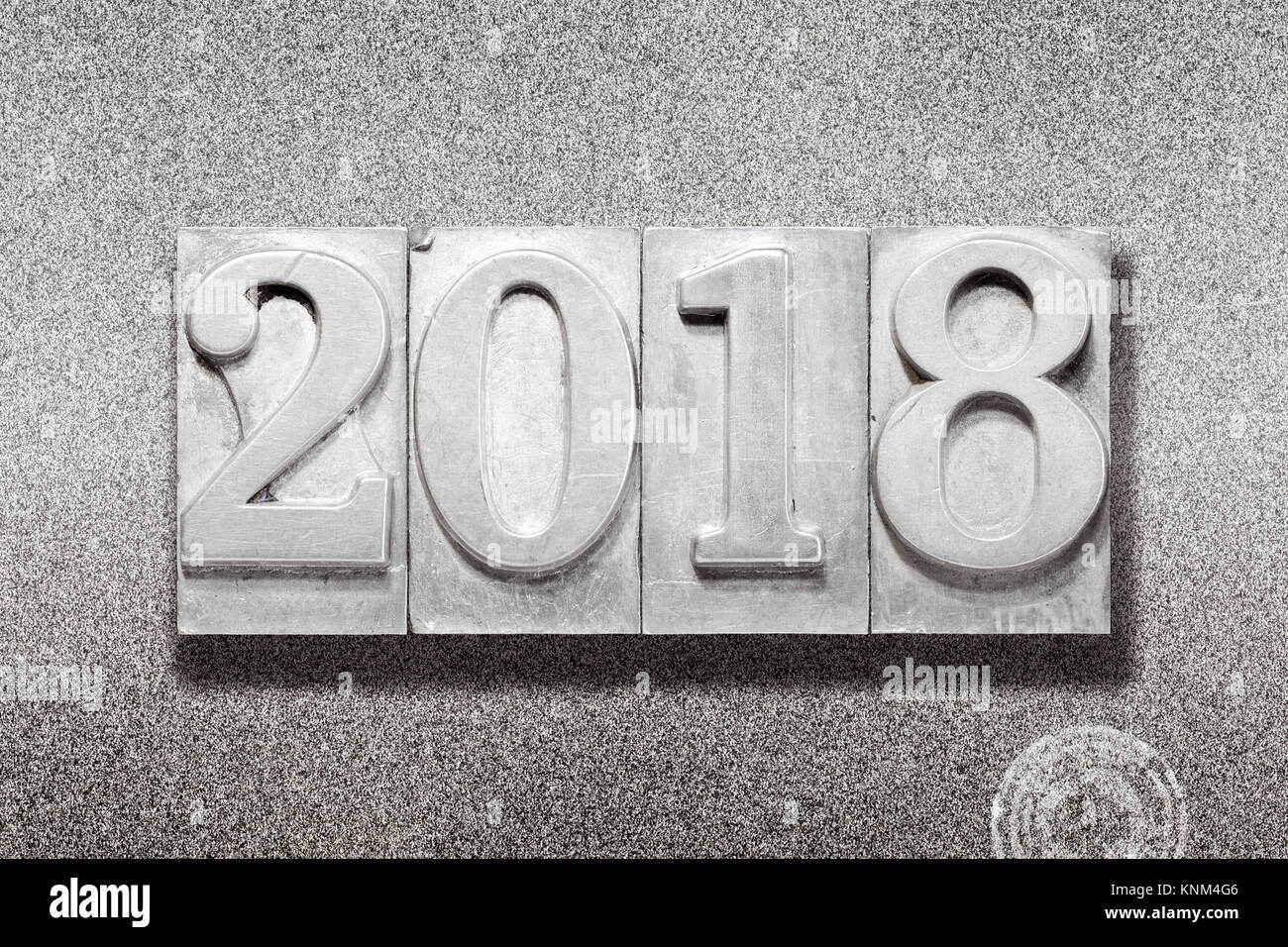 solid 2018 numbers made from vintage letterpress on metallic textured ...