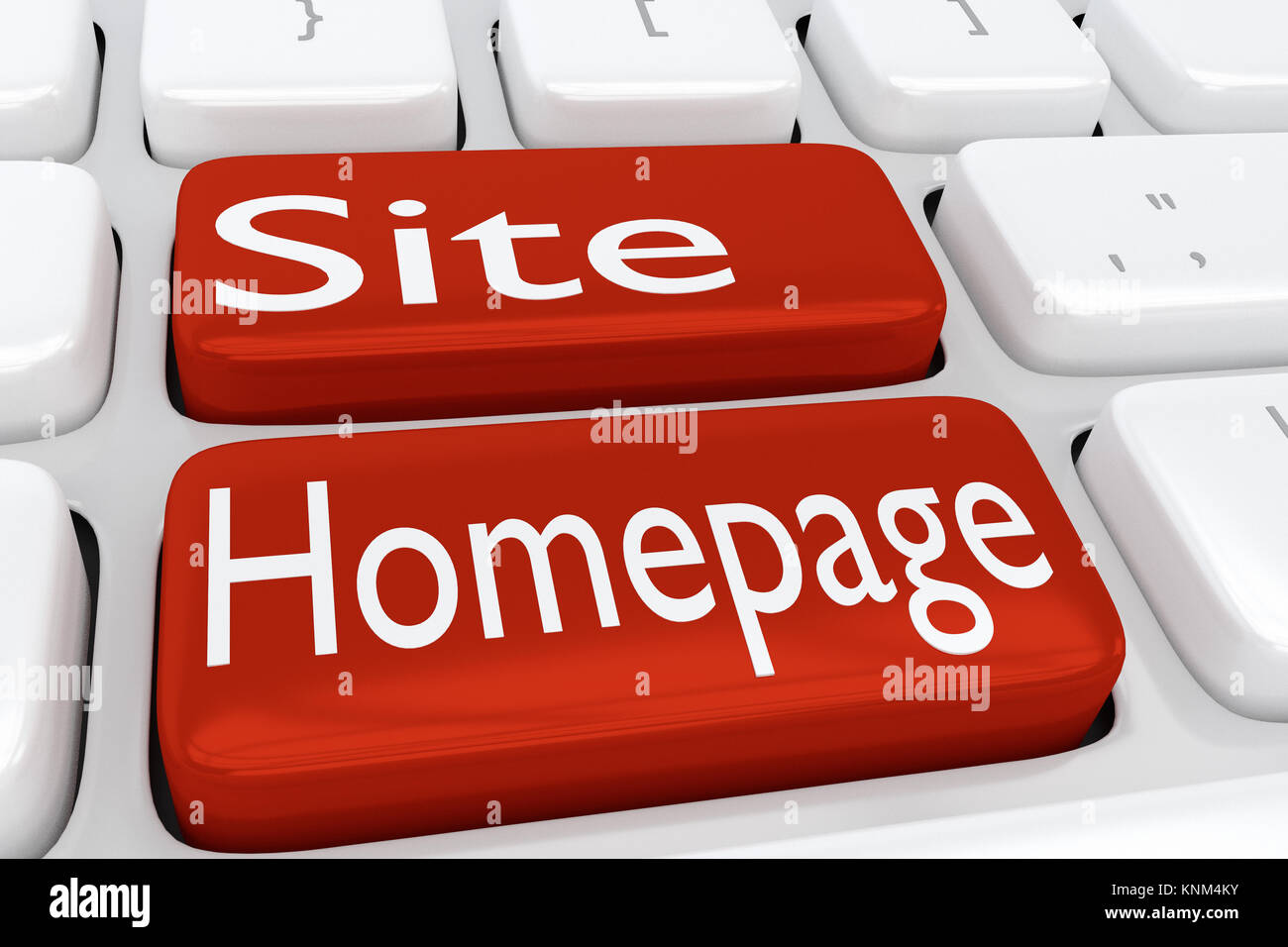 3D illustration of computer keyboard with the script "Site Homepage" on two adjacent buttons ...
