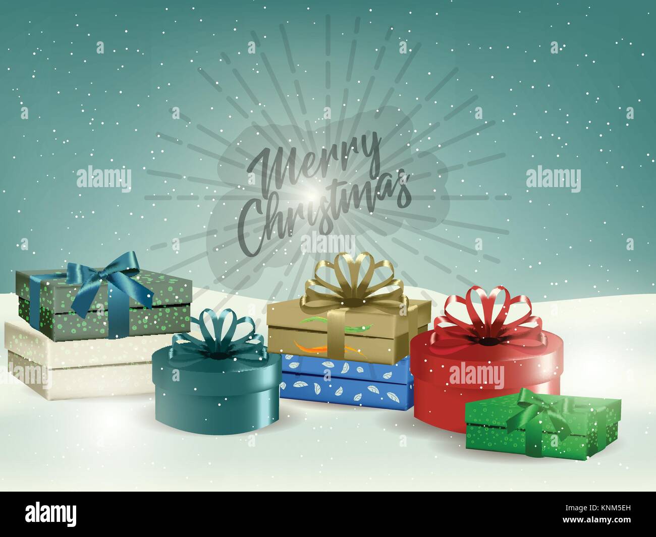 Holiday Christmas landscape background with a gift box fireworks and ...