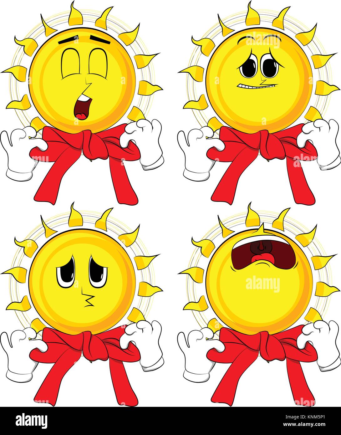 Cartoon sun with hands in rocker pose. Collection with sad faces ...