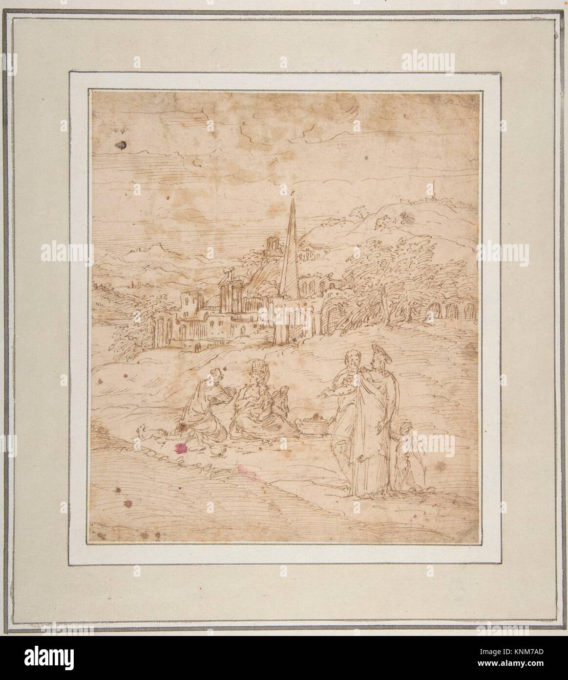Standing and Seated Figures in a Landscape with an Obelisk. Artist ...