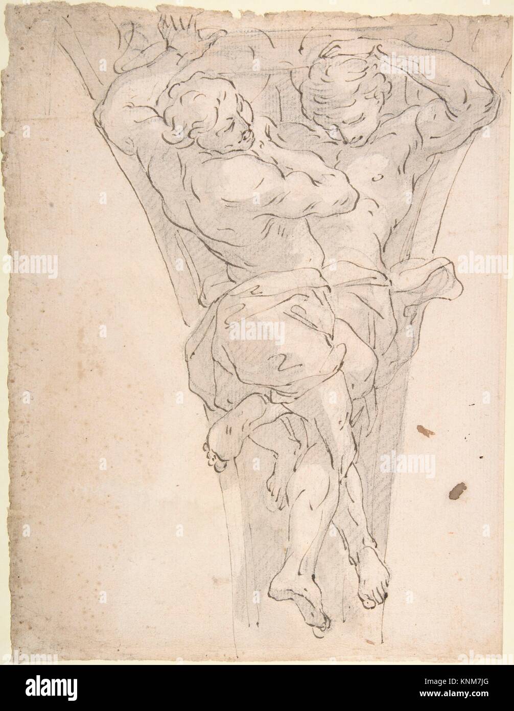Two Partially Draped Male Figures in a Pendentive. Artist: attributed to Giovanni Battista ...