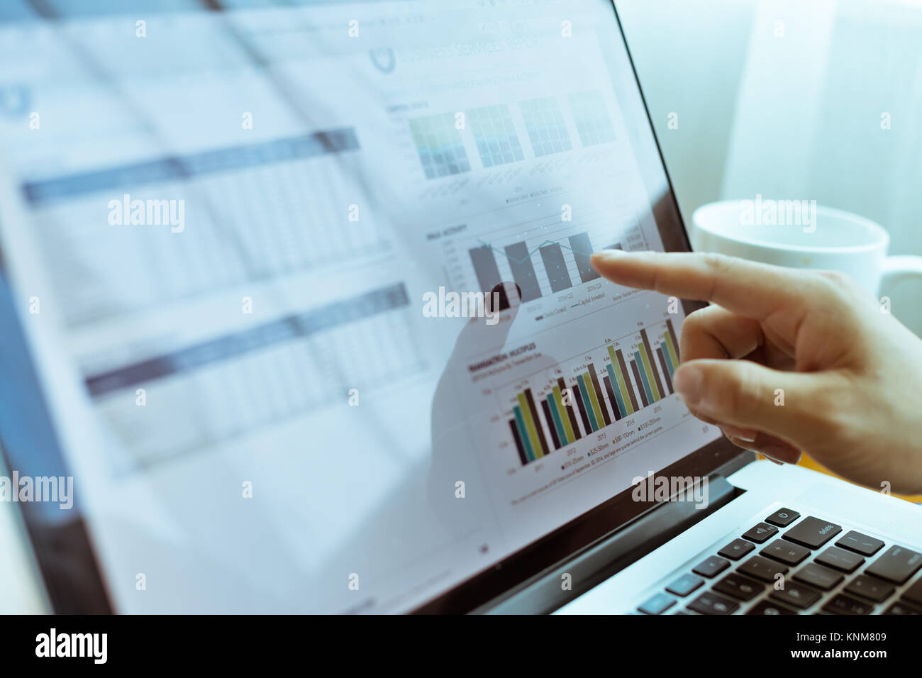 young man checks business report by laptop Stock Photo - Alamy
