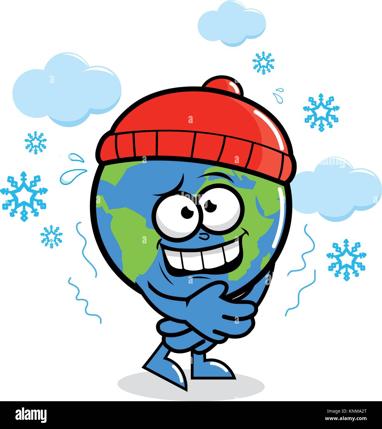 Vector illustration of a cartoon planet earth with a hat in winter ...