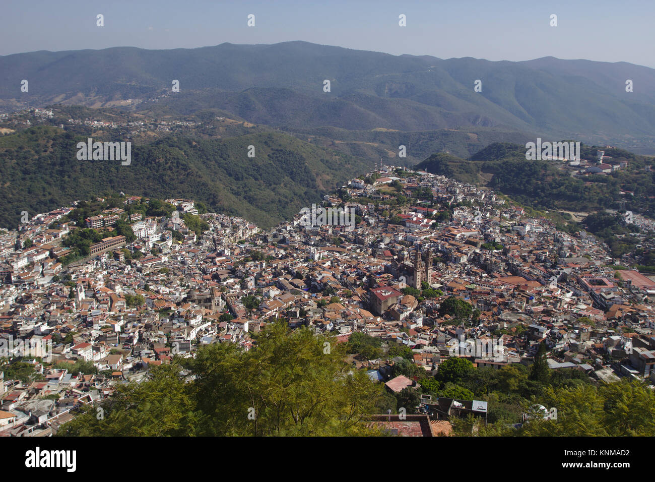 Santa Prisa Church and city, Taxco, view from Christ Statue, Mexico ...