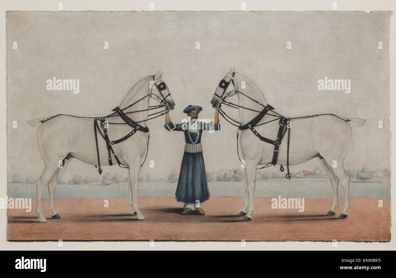 A Syce (Groom) Holding Two Carriage Horses, Artist: attributed to ...