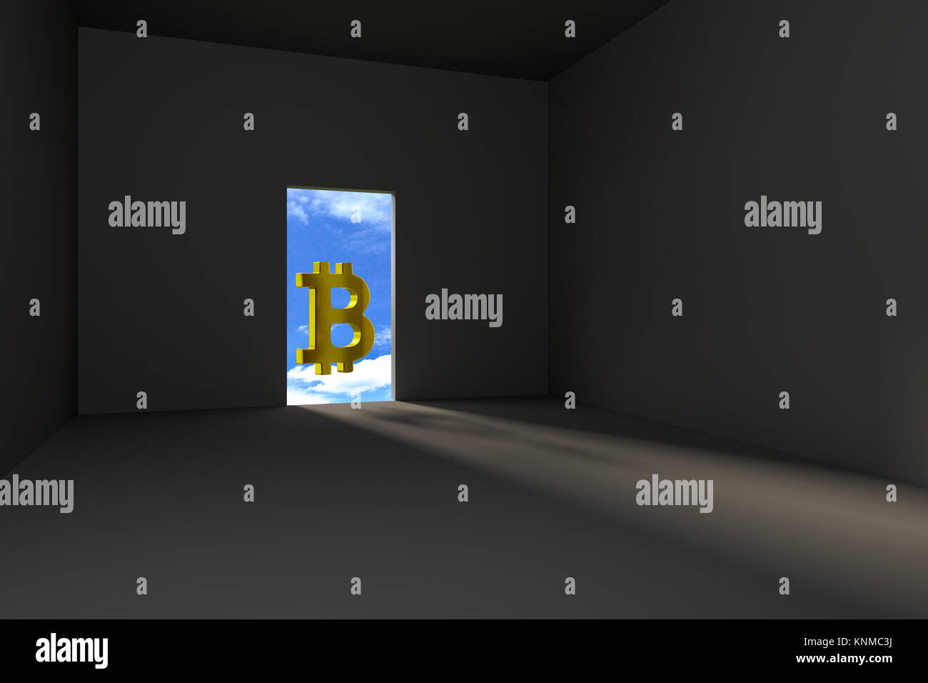 3d rendering of abstract bitcoin sign in a door Stock Photo - Alamy