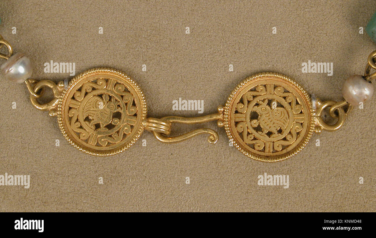 Gold Necklace with Pearls and Stones of Emerald Plasma, 6th–7th century ...