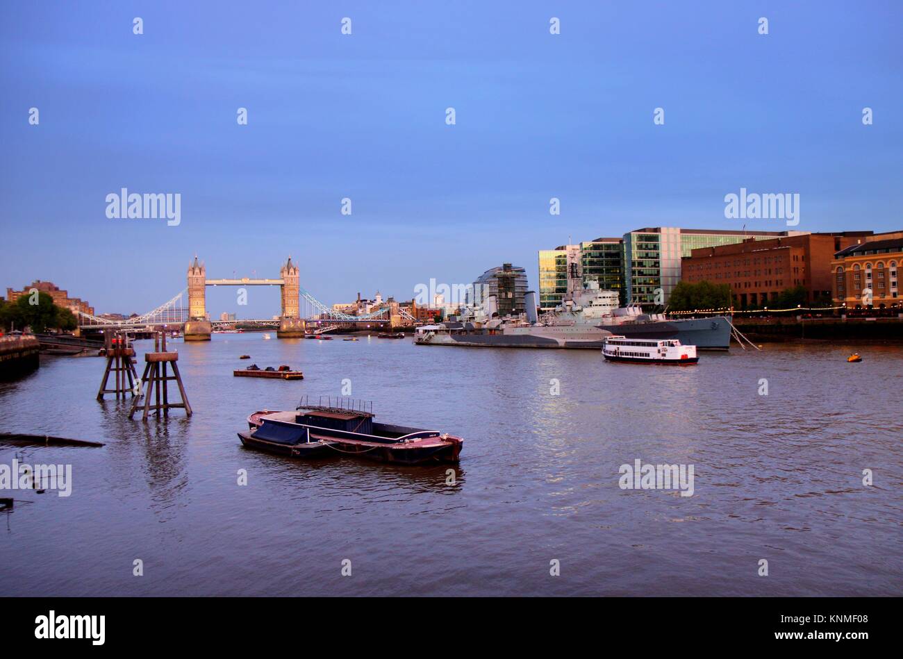 View of the Tower Bridge at dusk, London Stock Photo - Alamy