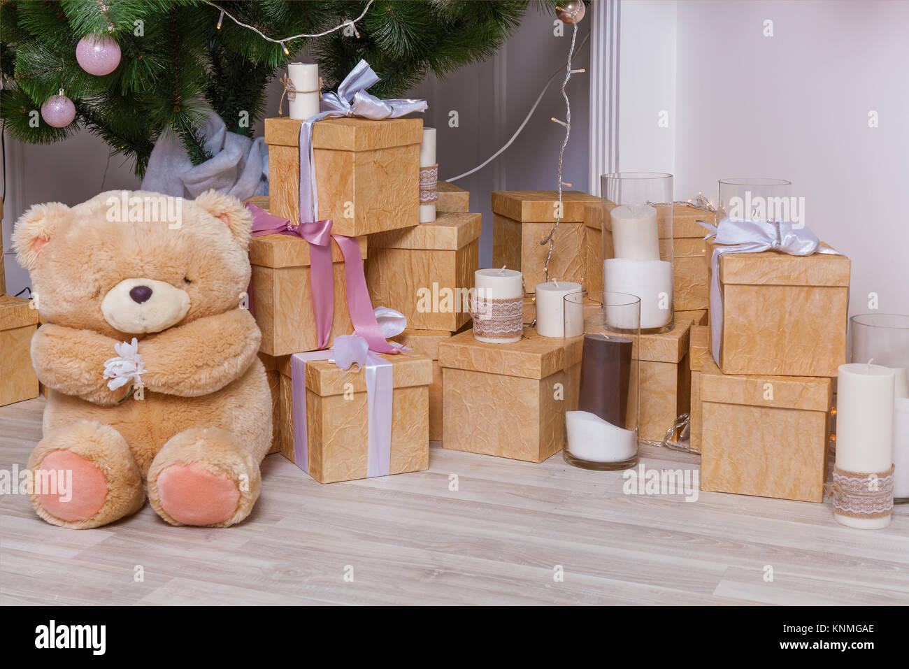 New Year's interior. Christmas tree. Christmas tree. gifts and toys ...