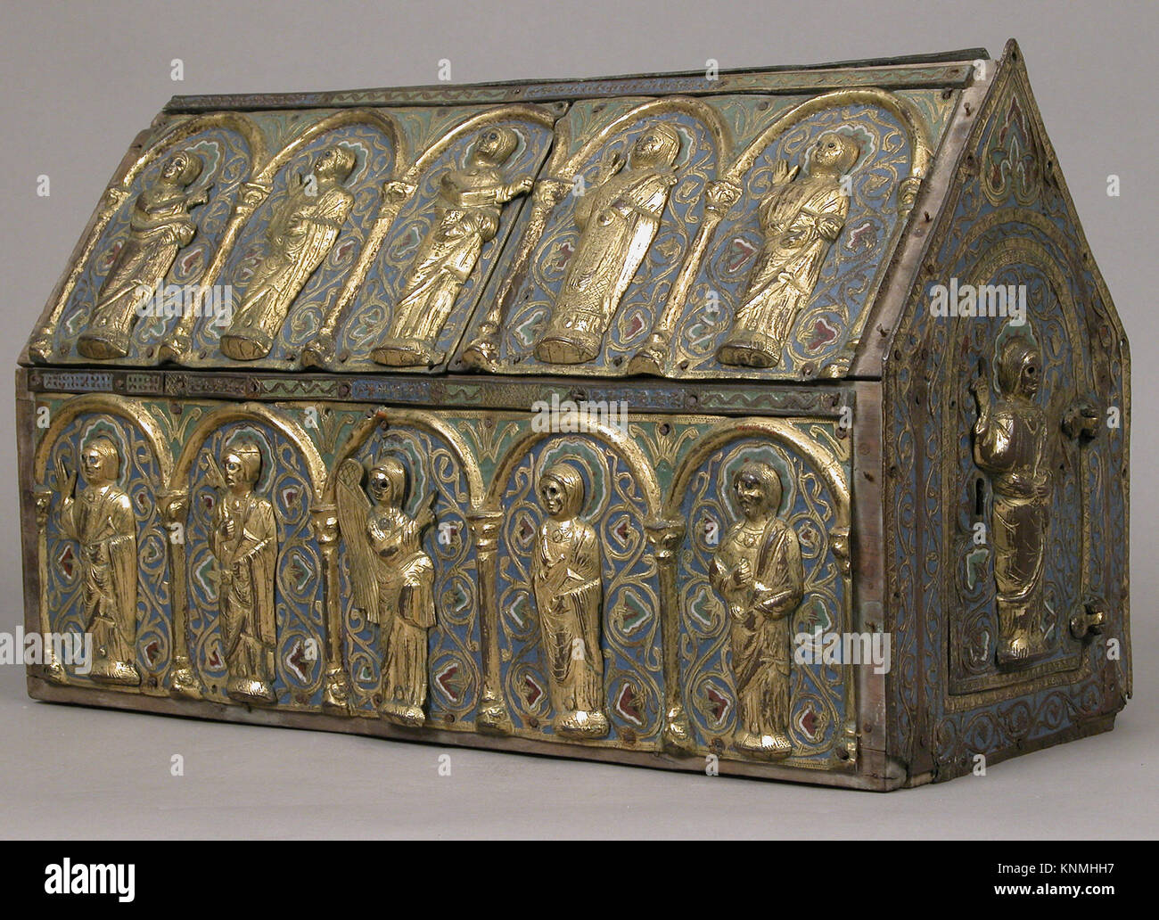 A 13th-century French chasse made with champlevé enamel on gilt-copper ...